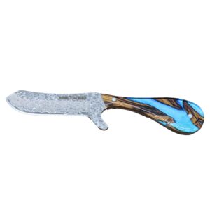 whiskey bent hat co. bullcutter 3 fixed blade knife damascus steel, w/leather sheath, 3.5" blade, 7" overall length (spring branch)