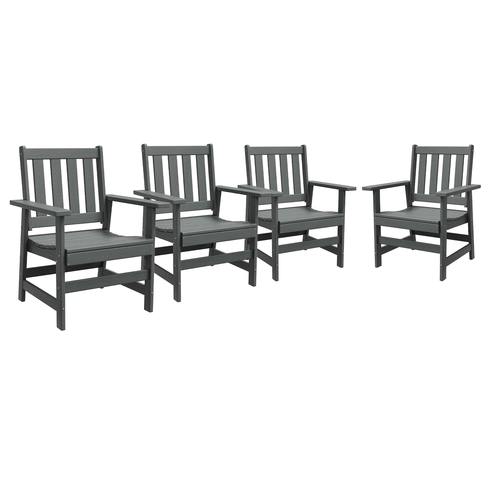 VICLLAX Patio Dining Chairs Set of 4, HDPE Weather Resistant Balcony Chairs Adirondack Furniture Fit for Front Porch, Deck, Backyard, Grey