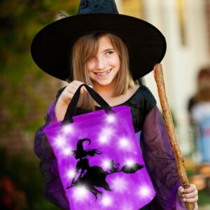 ANYMONYPF 3 Pieces Halloween LED Light Candy Bags Light Up Halloween Trick or Treat Bags Ghost Pumpkin Witch Bucket Halloween Treat Bags for Kids Halloween Party Favors