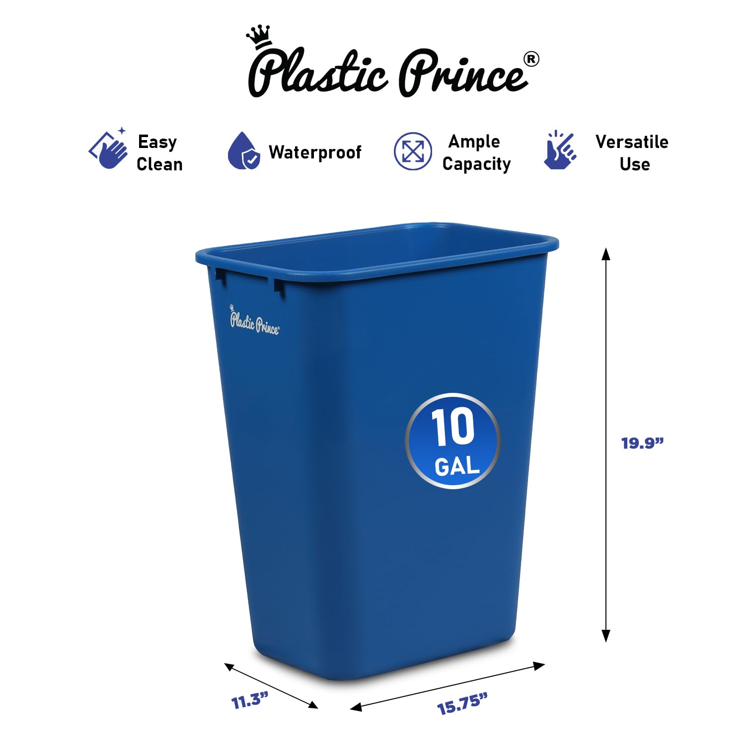 (Set of 2) 40 Quart Trash Can, Black and Blue Plastic Rectangular 10 Gallon Wastebasket for Kitchen Bathroom Office, 40 qt Garbage Can Fits Under Desk Cabinet Sink