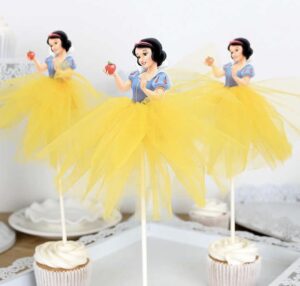 princess snow white cake| cupcake| toppers| centerpieces decoration theme, yellow tutu| happy birthday| sweet sixteen| wedding| babyshower