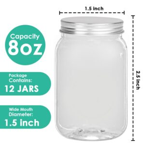 Darice 8 oz Plastic Mason Jars with Airtight Screw on Lid - Refillable Clear Plastic Jars Containers for Kitchen and Household Storage, BPA-Free Jars with Lids, Pack of 12