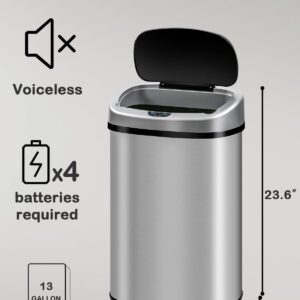 Trash Can, Motion Sensor Garbage Can 13 Gallon, Touchless Kitchen Trash Cans with Lid, Stainless Steel Sensor Garbage Cans for Kitchen, Automatic Small Trash Can for Bathroom Bedroom Home, Sliver