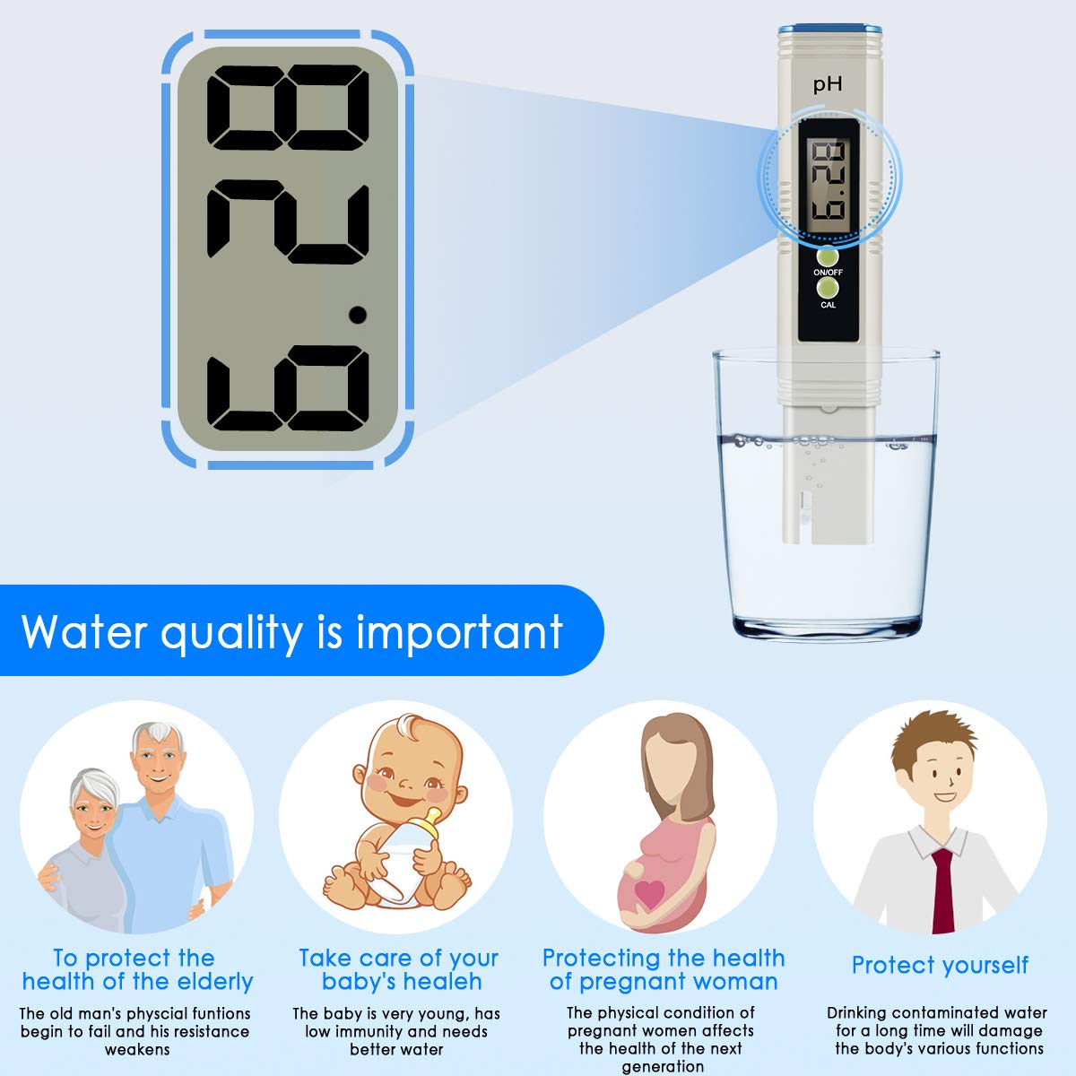 PH Meter, Digital PH Meter, PH Meter for Water, PH Tester 0.01 PH High Accuracy Water Quality Tester with 0-14 PH Measurement Range, PH Meter for Household Drinking Water, Aquarium, Swimming Pool, Spa