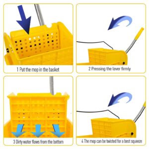 Mop and Bucket with Wringer Set for Home, 20 Quarts Commercial Mop Bucket with Wringer on Wheels Mop Bucket & Side Wringer Combo for Home Office Cleaning (1PC Yellow)