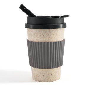 portable coffee cup with ceramic bowl & high-temperature silicone | unique concealable style for gatherings(grey sleeve)