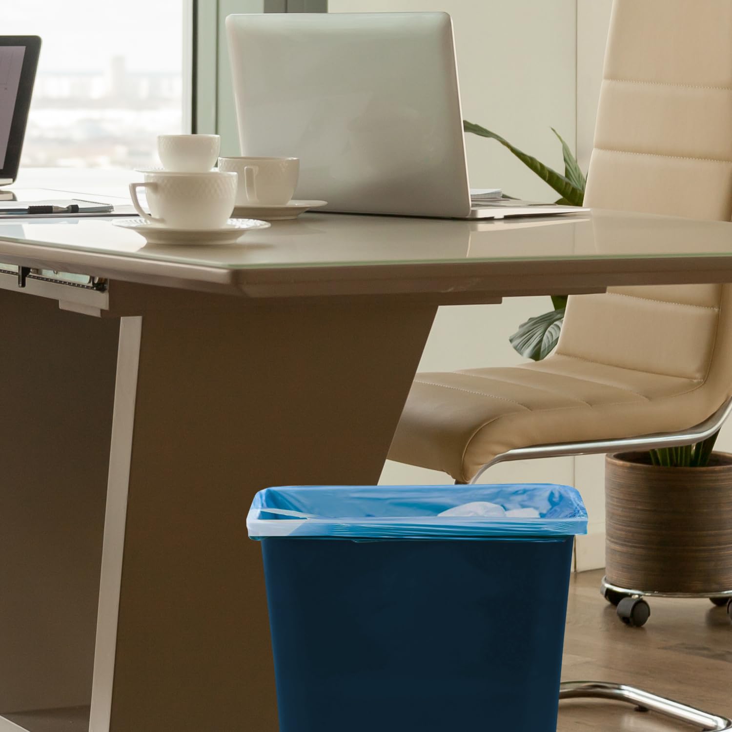 (Set of 2) 40 Quart Trash Can, Black and Blue Plastic Rectangular 10 Gallon Wastebasket for Kitchen Bathroom Office, 40 qt Garbage Can Fits Under Desk Cabinet Sink