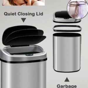 Trash Can, Motion Sensor Garbage Can 13 Gallon, Touchless Kitchen Trash Cans with Lid, Stainless Steel Sensor Garbage Cans for Kitchen, Automatic Small Trash Can for Bathroom Bedroom Home, Sliver