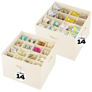 fabric shoe storage bins for men size 14, shoe organizer for closet with clear cover and adjustable dividers, 16-slot shoe storage box fits up to 16 pairs, 2pack, beige