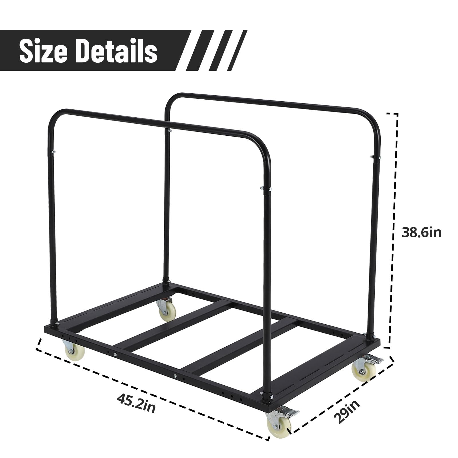 GarveeTech Folding Table Cart, 1500 LBS Heavy Duty Table Trolley with 5" Swivel Wheels, Black Desk Trolley for Garage, Home, Warehouse, Party Event Hotel Furniture 10 Table Capacity