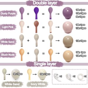 Dusty Purple Pink Balloons - Double Stuffed Lavender Pink Nude Balloon Garland White Sand Blush Ivory Balloon Pastel Lilac Balloon Arch Kit for Birthday Baby Shower Bridal Wedding Party Decorations