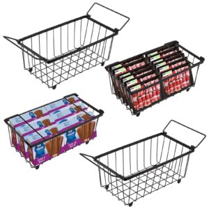 Kadrama Freezer Organizer Bins, 4 Pack Stackable Chest Freezer Organizer for 5 and 7 Cu.FT Deep Freezer Metal Wire Storage Basket with Side Handles Pantry Organization Bins, Get Food Easily