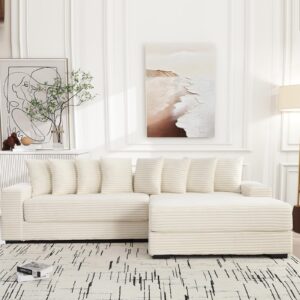 fefances spacious two-section left-oriented modular l-shaped corduroy sectional couch for living spaces, 111" upholstered convertible chaise sofa & chaise lounge with daybed functionality,beige/r.