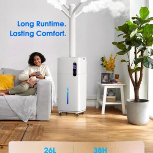 Petsaint 26L/5.7Gal Humidifier for Large Room Up to 3000 ft², 6-core atomization, 2000 mL/h Mist Output, Remote Control and 6 Mist Level, Ultrasonic Cool Mist Humidifiers for Bedroom Whole House