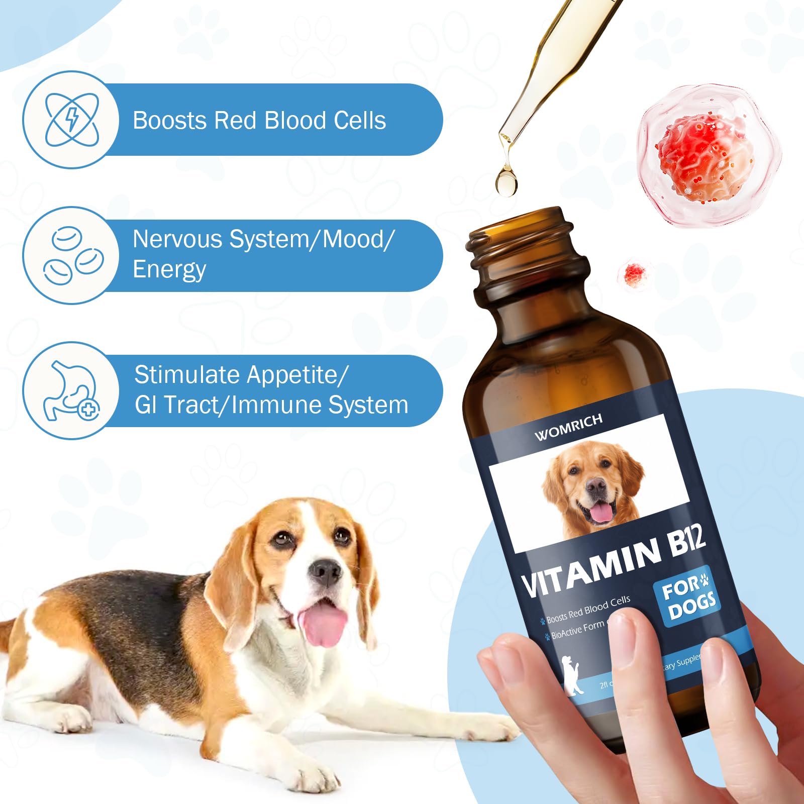 Vitamin B12 for Dogs | Methylcobalamin Supplement | Boosts Red Blood Cell Formation, Energy, Nervous System & Appetite | 2 fl oz Dropper | Vitamin Supplement for Dogs