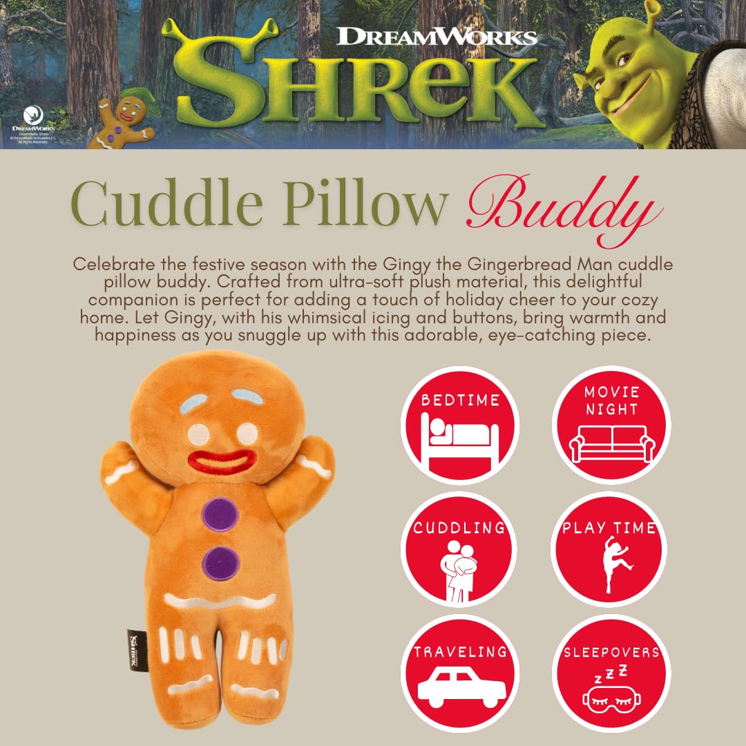 Franco Shrek The Gingerbread Man Holiday & Christmas Bedding Super Soft Plush Cuddle Pillow Buddy, (Officially Licensed Product)