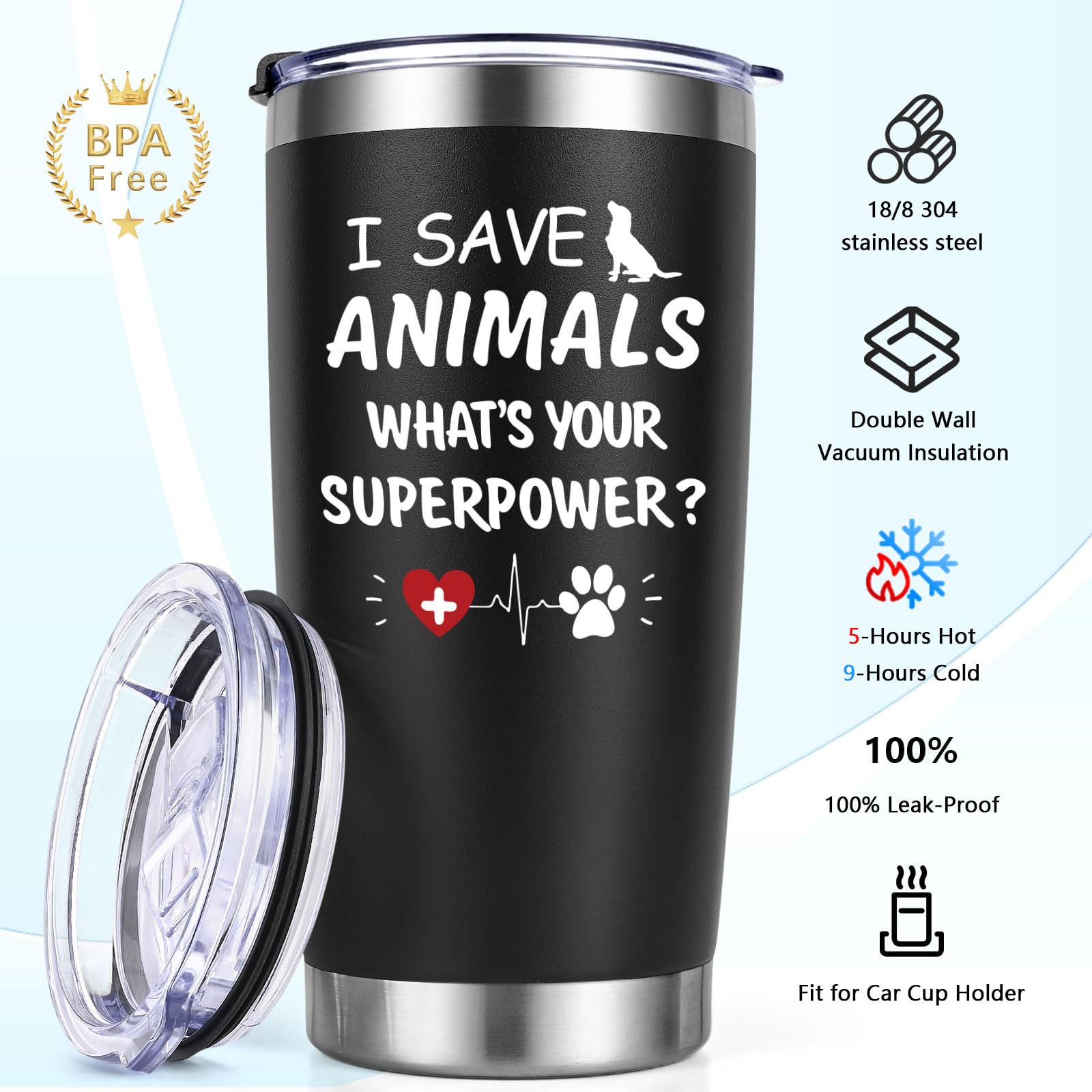 Lifecapido 13Pcs Vet Tech Gifts, Veterinarian Gifts, I Save Animals What's Your Superpower - 20oz Tumbler with Keychains Stickers Pens, Vet Tech Week Gifts Christmas Gifts for Veterinary Technologists