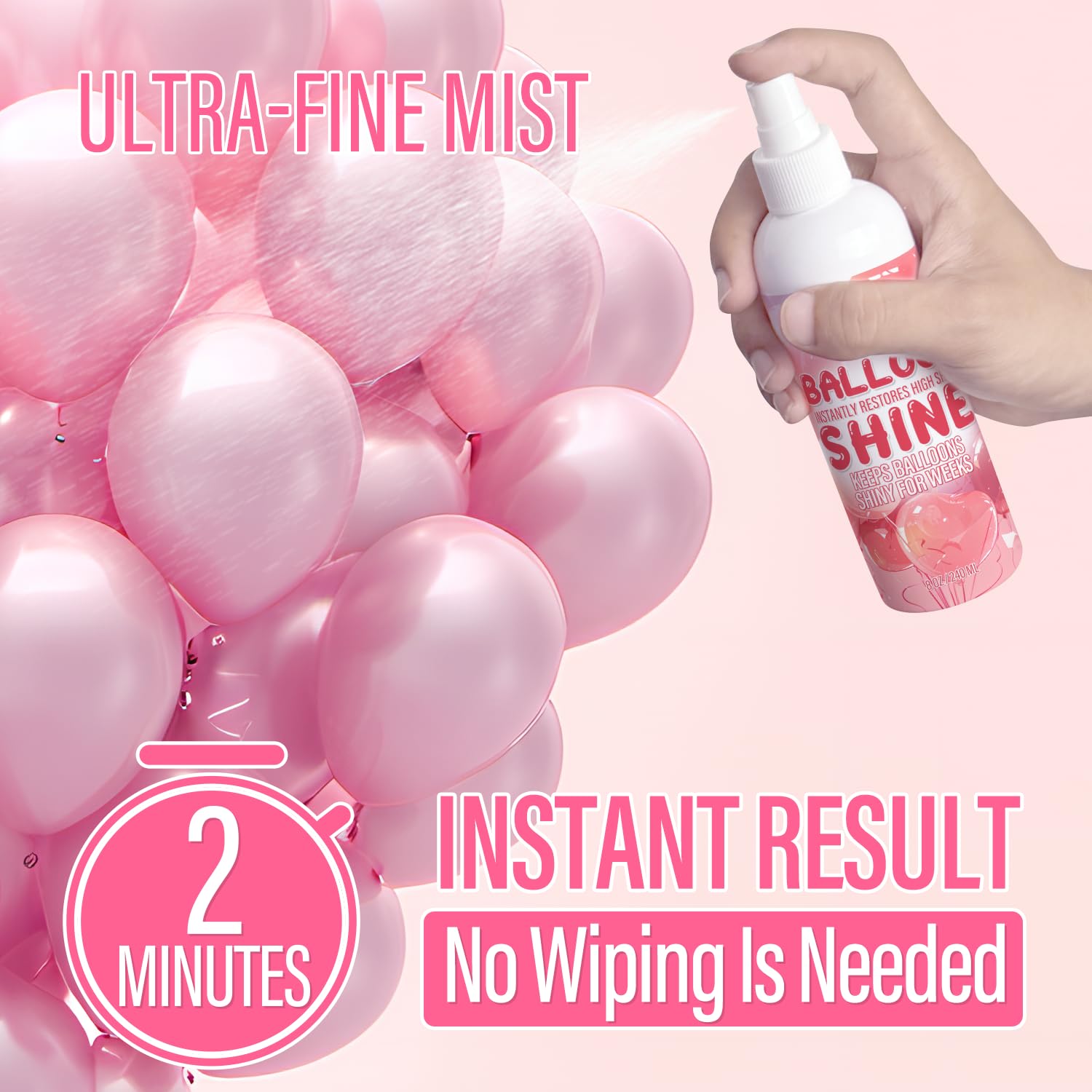 8 oz Instant Glossy Balloon Shine Spray, Long-lasting Balloon Spray Shine with Fragrance-free Formula for Vibrant Finish, No-wipe Balloon Spray for Party Décor, Events