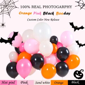 Hot Pink Halloween Balloon Garland Arch Kit,133Pcs Black Orange Pink Sand White Balloons Large Wings Ghost Skeleton Bat Foil Balloons for Kids,Family,Halloween Party Background Cosplay Theme Party