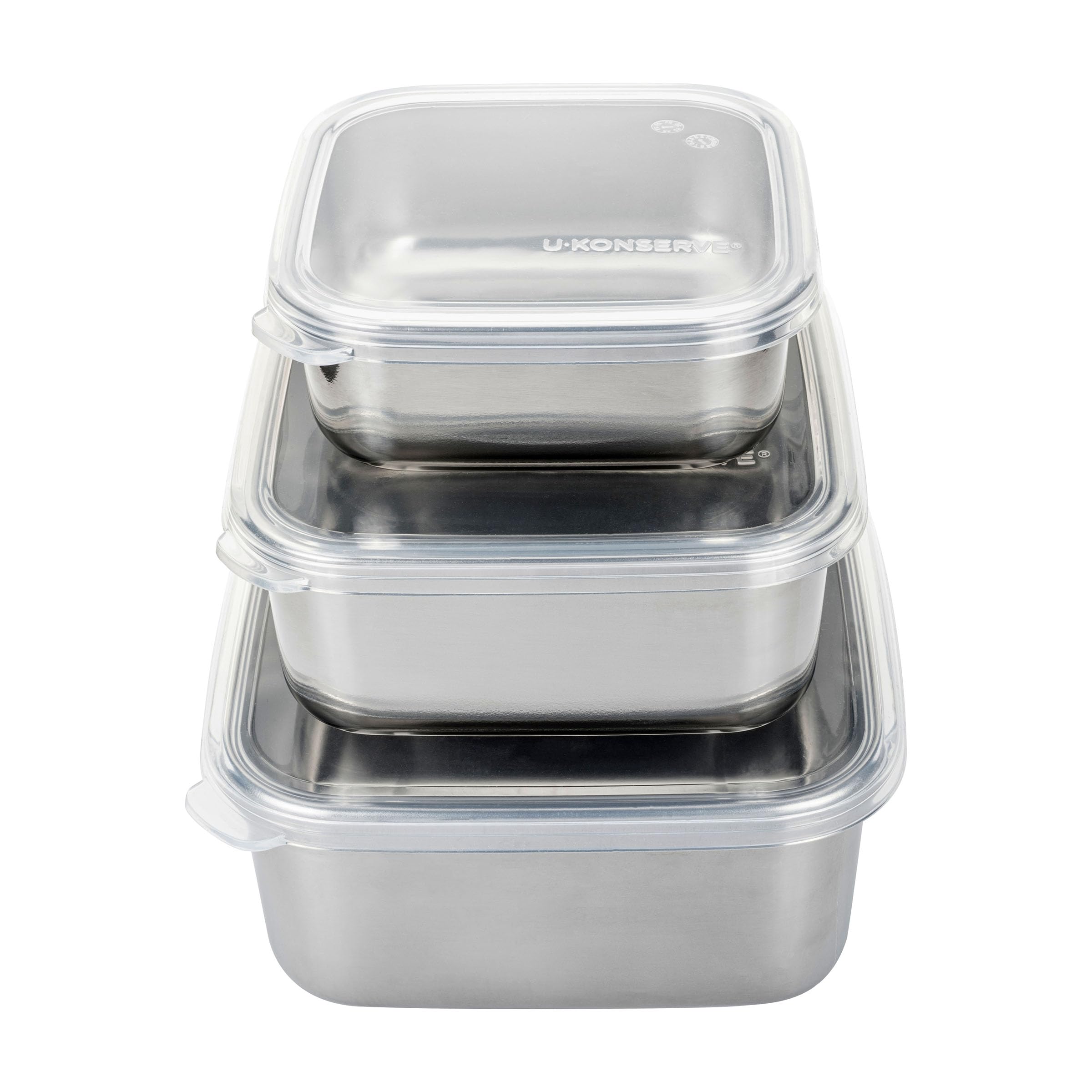 U Konserve Stainless Steel Nested Trio Food Storage Container Bento Box, Set of 3 (15, 30, & 50 oz), Leak Resistant, Silicone Lid, Dishwasher Safe, Plastic Free