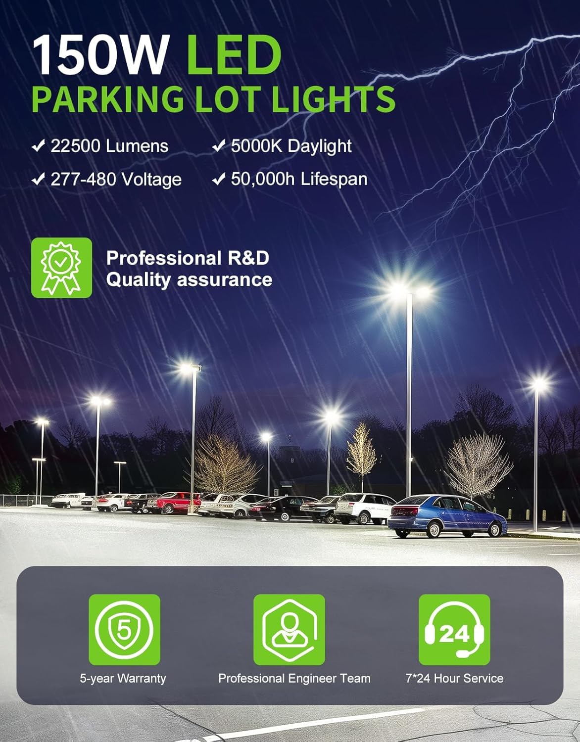 9 Pack 480V 150W LED Parking Lot Light,UL DLC Listed Commercial 22500LM LED Shoebox Pole Lights Slip Fit Mount Flood Lights 5000K IP65 Outdoor Area Sport Court Street Road Lighting AC 277-480V