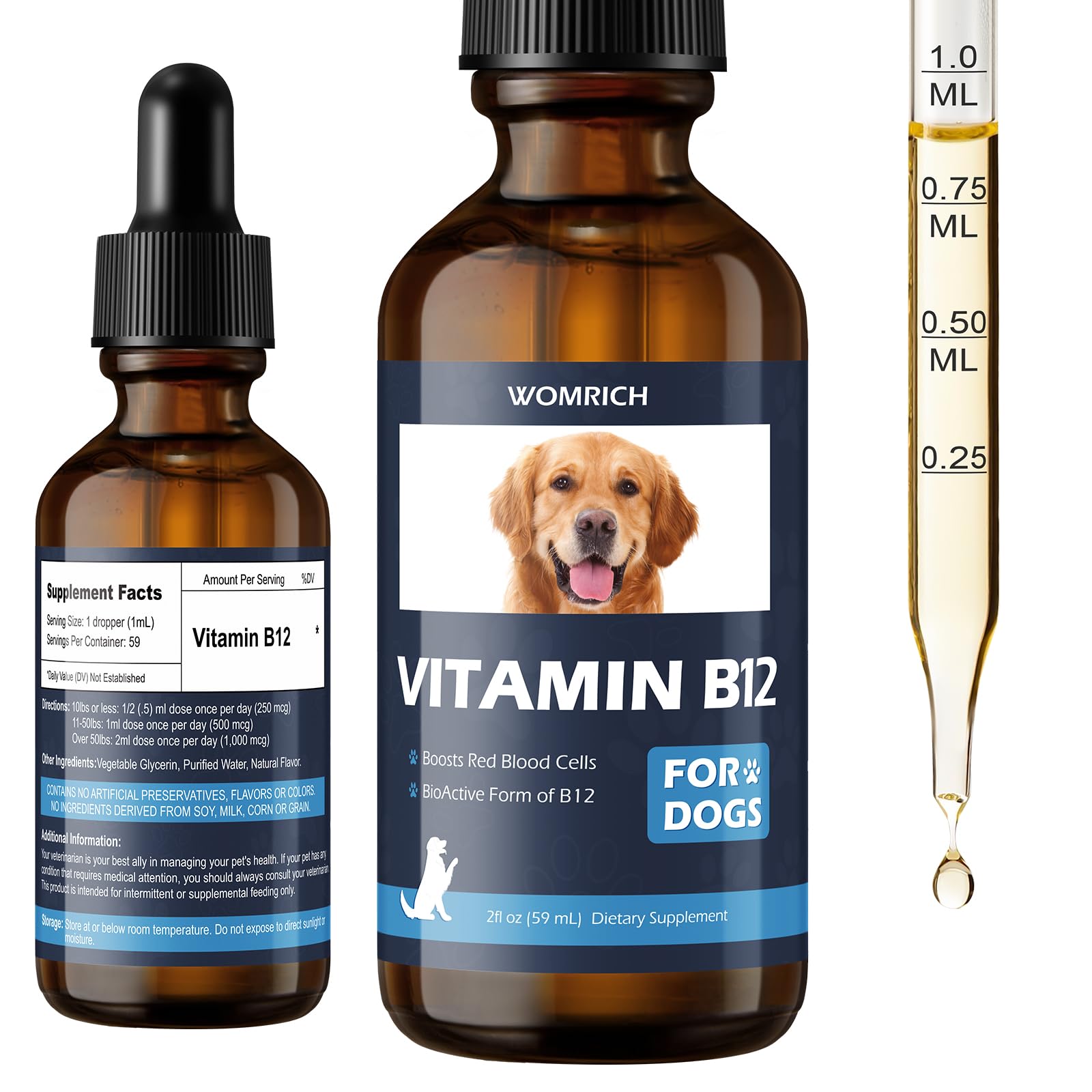 Vitamin B12 for Dogs | Methylcobalamin Supplement | Boosts Red Blood Cell Formation, Energy, Nervous System & Appetite | 2 fl oz Dropper | Vitamin Supplement for Dogs