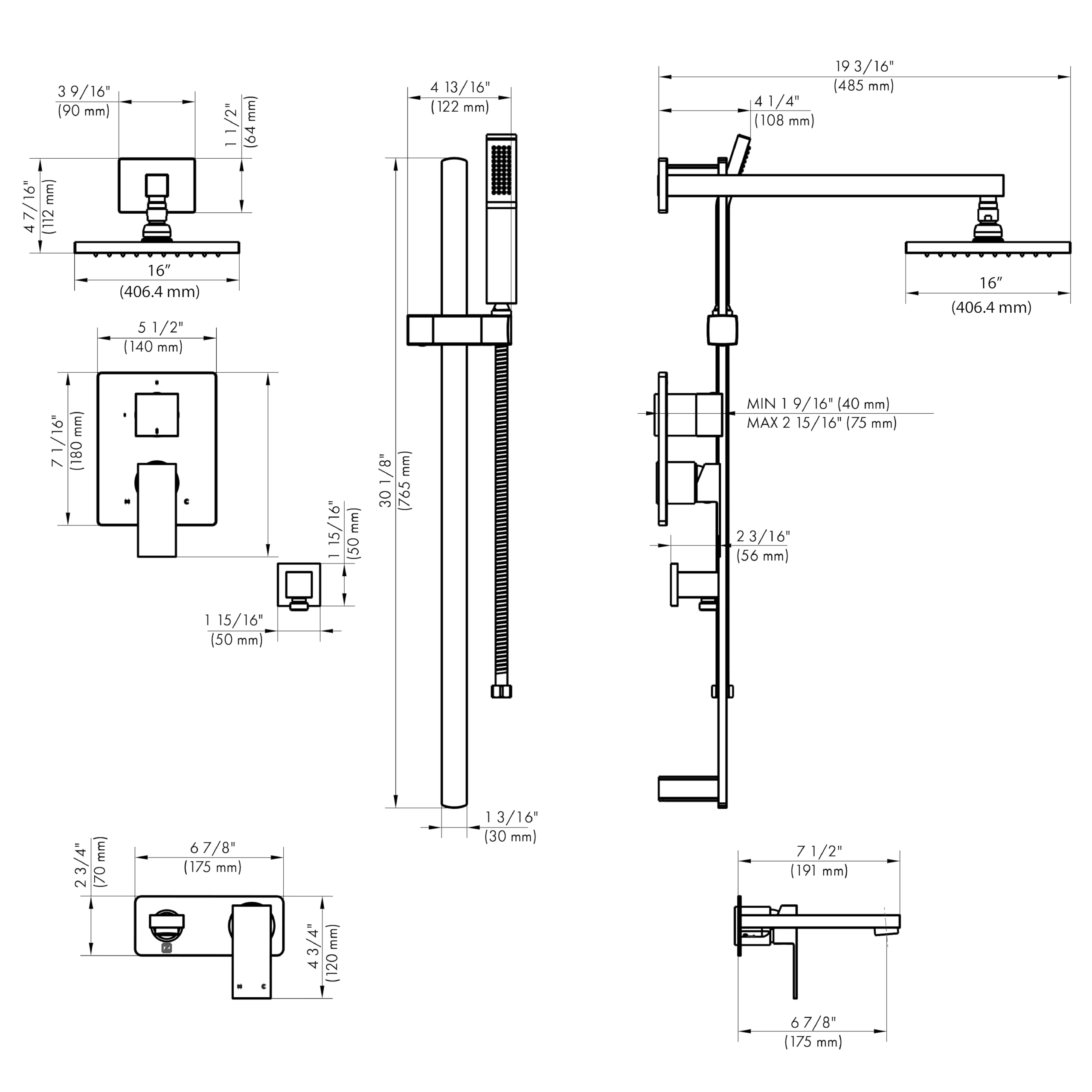 ZLINE Bliss Shower System with 16" Oversized Shower Head in Brushed Nickel (BLS-SHS16-BN)