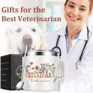 Lifecapido Vet Tech Gifts, Veterinarian Gifts, Veterinary Technician 14oz Coffee Mug with Keychain, Vet Tech Week Gifts Christmas Gifts Birthday Gifts for Veterinarian Veterinary Technologists, Creamy