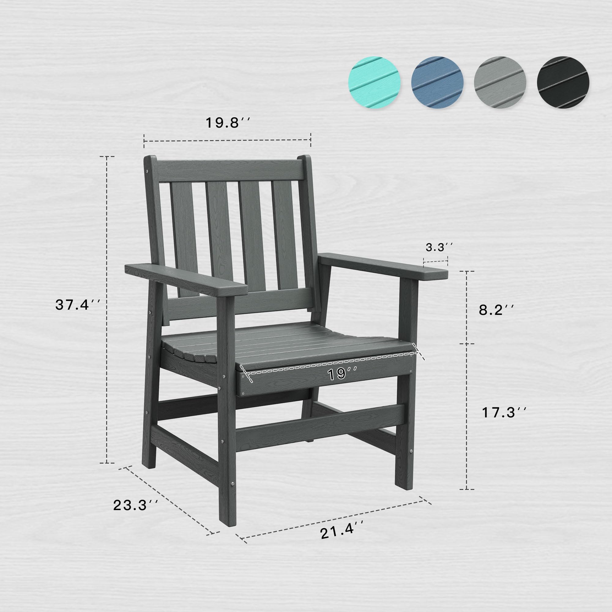 VICLLAX Patio Dining Chairs Set of 4, HDPE Weather Resistant Balcony Chairs Adirondack Furniture Fit for Front Porch, Deck, Backyard, Grey