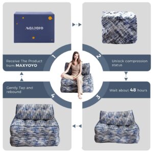 MAXYOYO Folding Sofa Bed, Convertible Sleeper Chair with Pillow, Soft Fold Out Chair Bed, Versatile Floor Sofa Lounge for Living Room Bedroom, Blue