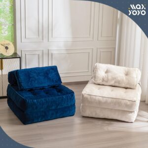 MAXYOYO Folding Sofa Bed, Velvet Convertible Sleeper Chair with Pillow Portable Fold Out Chair Bed, Multifunctional Tufted Floor Sofa Lounge for Living Room Guest Room, Navy