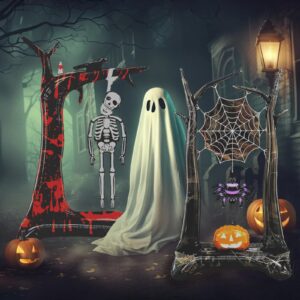 2pcs halloween decorations 55'' large standable balloons, halloween tree scary skeleton foil balloon, spider web pumpkin foil balloon, halloween decor mylar balloons