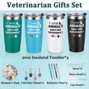 Lifecapido 13Pcs Vet Tech Gifts, Veterinarian Gifts, I Save Animals What's Your Superpower - 20oz Tumbler with Keychains Stickers Pens, Vet Tech Week Gifts Christmas Gifts for Veterinary Technologists