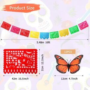 Mexican Party Banner Artificial Monarch Butterfly Plastic Day of The Dead Papel Picado and Halloween Fake 3D Monarch Butterfly for Mexican Party Day of The Dead Party Favors