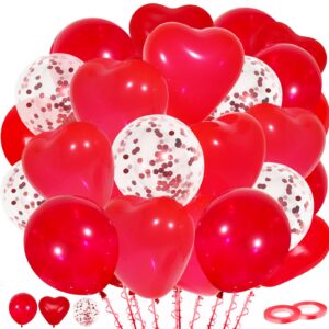 red balloons, 60 pack red latex balloons red heart balloons and red confetti balloons wiht red ribbon for birthday graduation baby shower valentines christmas wedding party decorations