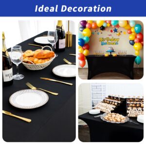 Fixwal 3 Pack Black Table Cloth for 6 Foot Rectangle Tables, Rectangular Tablecloths Stretch Spandex Fitted Table Covers 6 ft for Parties, Trade Shows, Banquet, Weddings, Buffet