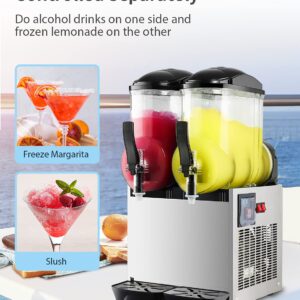 Commercial Slushy Machine, 30L Margarita Machine, Slush Frozen Drink Maker with Automatic Cleaning, Stainless Steel Margarita Smoothie Slushie Machine for Restaurant Bar Party