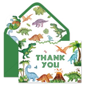 whaline 24 pack dinosaur thank you card watercolor green jurassic greeting card with envelopes sticker cute animal blank note card for baby shower party invitation supplies, 4 x 6 inch