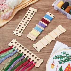 BENECREAT 4pcs 2 Sizes Wooden Embroidery Floss Organizer, 22-Holes with Numbers Winding Plate Board Card Rectangle Thread Project Cards for DIY Sewing Cross Stitch Storage Thread