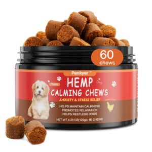 hemp calming chews for dogs anxiety stress relief treats bites for puppy dog sleep aid with hemp oil - thunder barking separation noise relieve health support wellness supplement