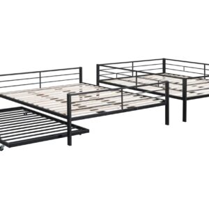 UOCFYK Queen Over Queen Bunk Bed with Trundle for Kids/Adults,Heavy Duty Bunk Bed with Convertible 2 Beds & Ladder for Dorm,Bedroom,Guest Room,Space Saving Design & No Box Spring Needed,Black