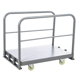 garveetech 2in1 steel panel truck cart with brake wheel, flatbed cart heavy duty drywall cart lumber cart, platform trucks with 2000 lbs capacity and swivel casters, push cart with 1front and 2 side h