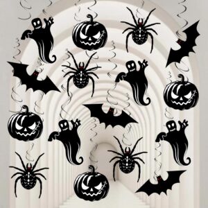 32pcs halloween hanging swirl decorations, halloween party decorations with black spider pumpkin sign swirls for home indoor outdoor party office decor supplies