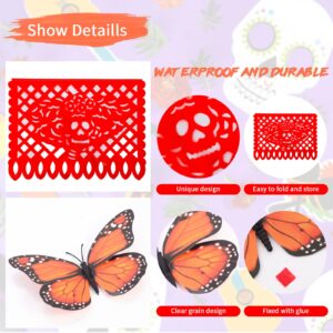 Mexican Party Banner Artificial Monarch Butterfly Plastic Day of The Dead Papel Picado and Halloween Fake 3D Monarch Butterfly for Mexican Party Day of The Dead Party Favors