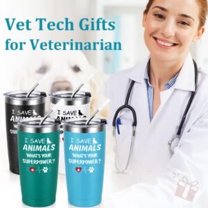 Lifecapido 13Pcs Vet Tech Gifts, Veterinarian Gifts, I Save Animals What's Your Superpower - 20oz Tumbler with Keychains Stickers Pens, Vet Tech Week Gifts Christmas Gifts for Veterinary Technologists