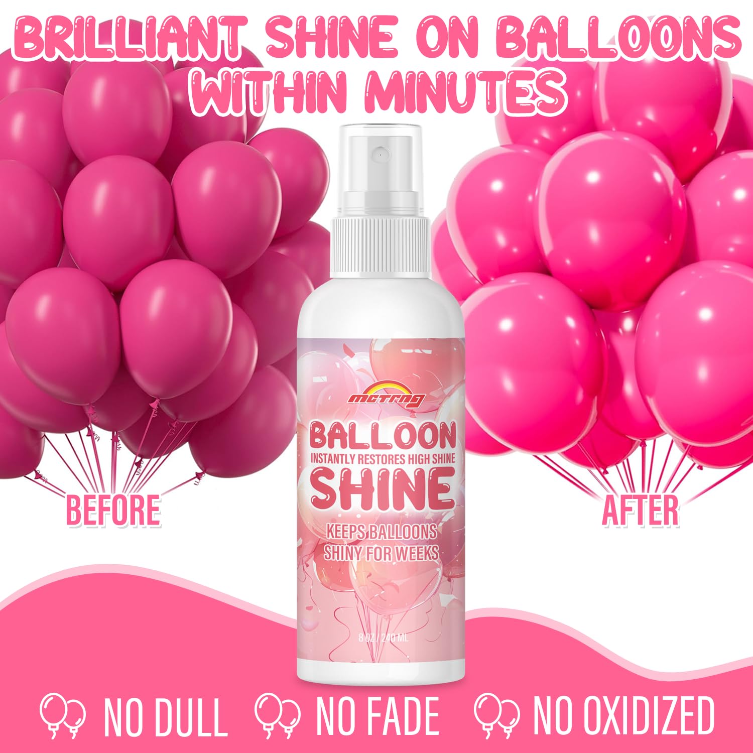 8 oz Instant Glossy Balloon Shine Spray, Long-lasting Balloon Spray Shine with Fragrance-free Formula for Vibrant Finish, No-wipe Balloon Spray for Party Décor, Events