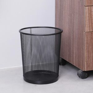 generic trash can bin waste basket recycling bin lightweight sturdy garbage container metal mesh office round garbage can for home, office, bathroom, bedroom, kitchen (black)