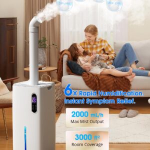 Petsaint 26L/5.7Gal Humidifier for Large Room Up to 3000 ft², 6-core atomization, 2000 mL/h Mist Output, Remote Control and 6 Mist Level, Ultrasonic Cool Mist Humidifiers for Bedroom Whole House