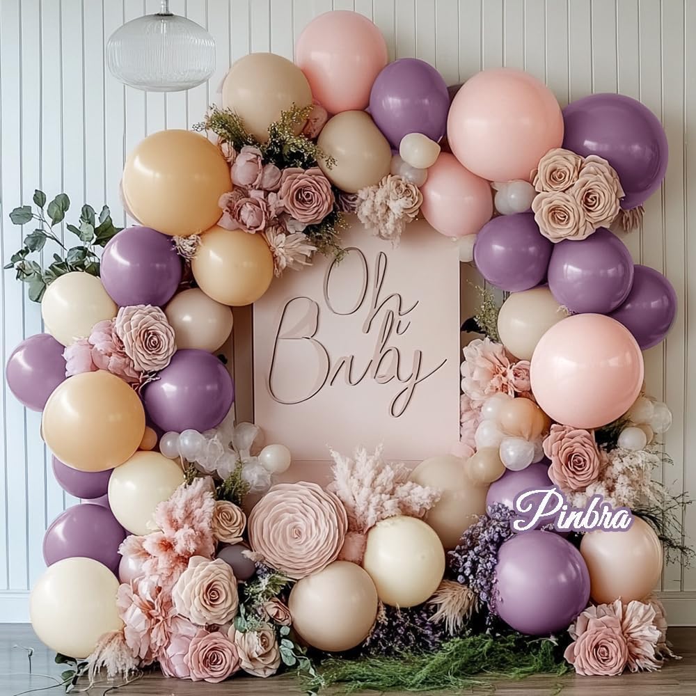 Dusty Purple Pink Balloons - Double Stuffed Lavender Pink Nude Balloon Garland White Sand Blush Ivory Balloon Pastel Lilac Balloon Arch Kit for Birthday Baby Shower Bridal Wedding Party Decorations