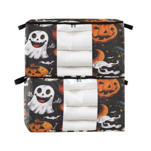 goodold spooky happy halloween clothes storage bags 95l large closet organizer bags 2-pack, zippered, foldable with clear window & handles - ideal for comforters, blankets